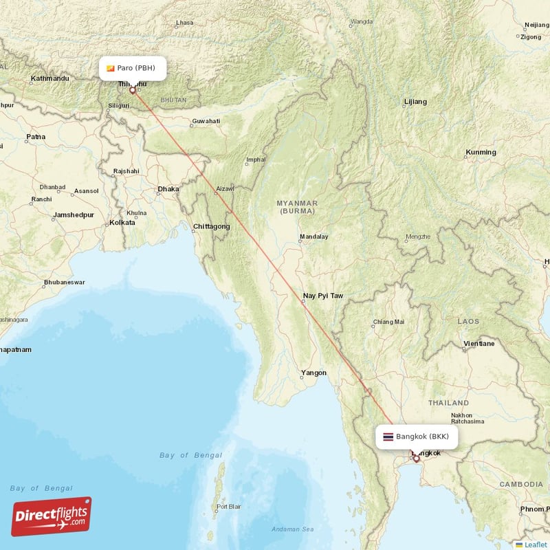 Direct flights from Paro to Bangkok, PBH to BKK non-stop - Directflights.com
