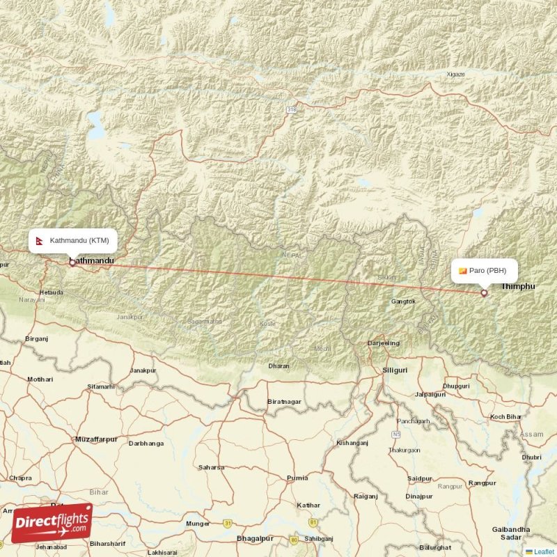 Direct flights from Paro to Kathmandu (PBH-KTM) - Directflights.com