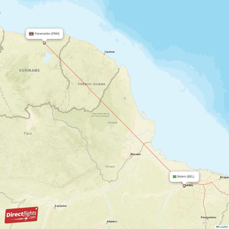 Direct flights from Paramaribo to Belem, PBM to BEL non-stop ...