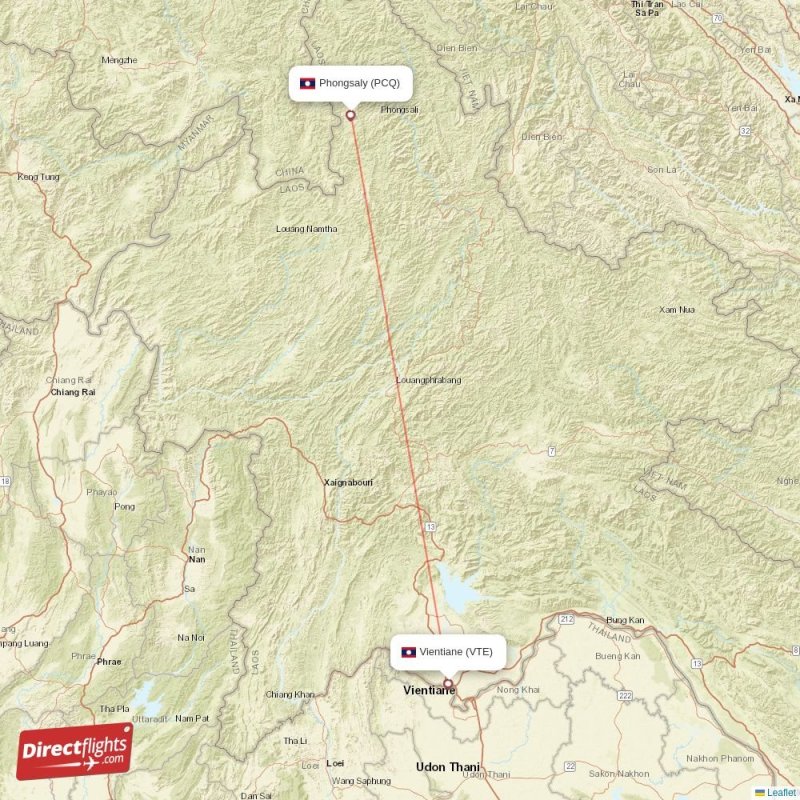 Direct flights from Phongsaly - 1 destinations - PCQ, Lao People's ...