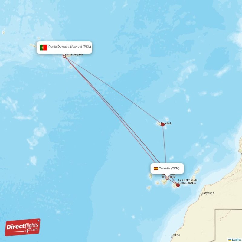 Direct flights from Ponta Delgada (Azores) to Tenerife (PDL-TFN ...