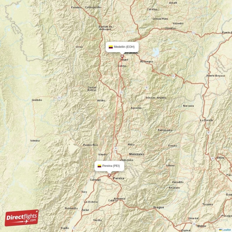 Direct flights from Pereira to Medellin, PEI to EOH non-stop ...