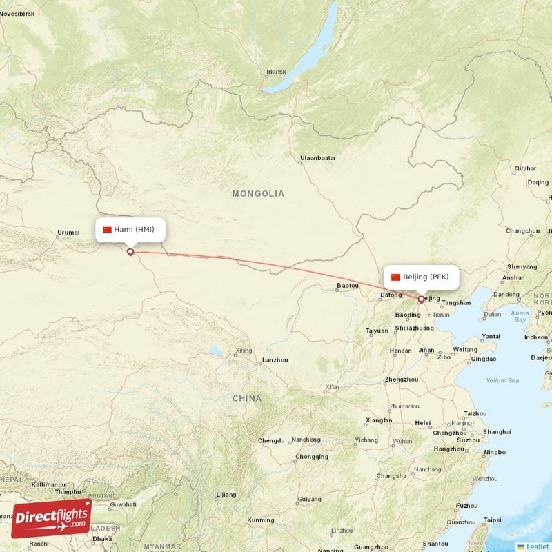 Direct flights from Beijing to Hami, PEK to HMI non-stop - Directflights.com