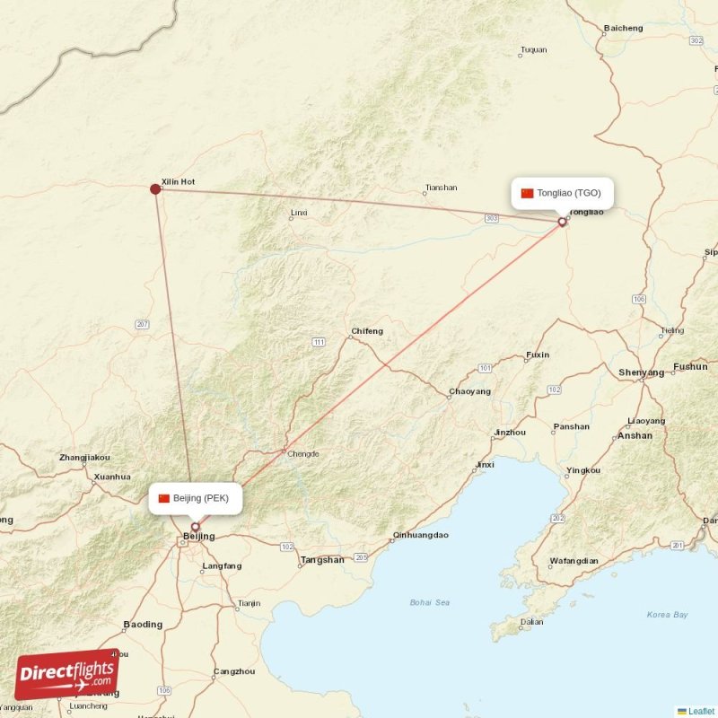 Direct flights from Beijing to Tongliao (PEK-TGO) - Directflights.com