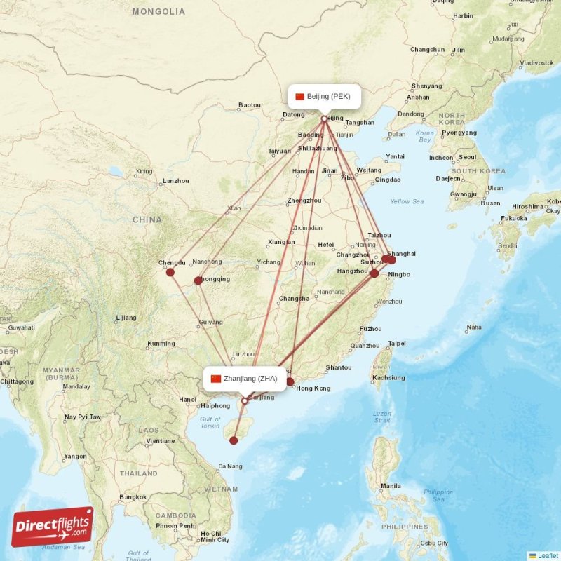 Direct flights from Beijing to Zhanjiang (PEK-ZHA) - Directflights.com