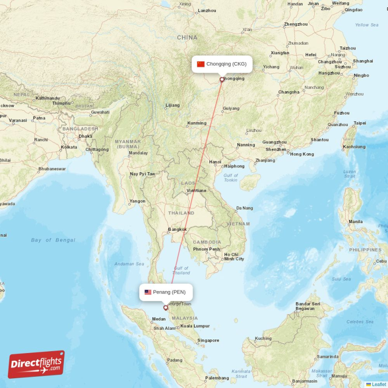 Direct flights from Penang to Chongqing, PEN to CKG non-stop ...