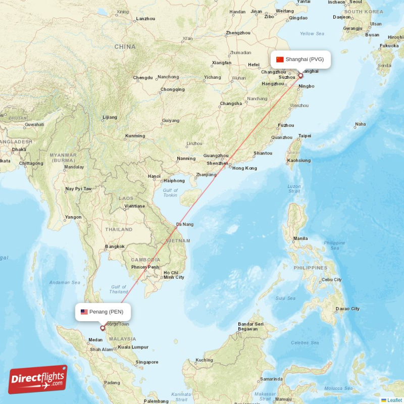 Direct flights from Penang to Shanghai, PEN to PVG non-stop ...