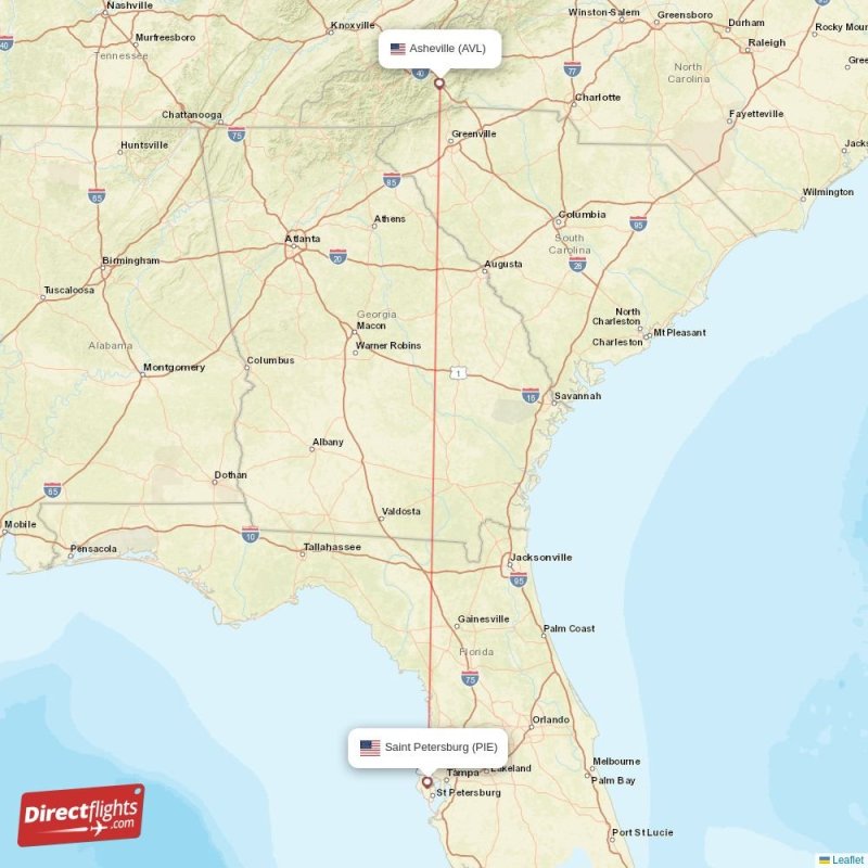 Direct flights from Saint Petersburg to Asheville, PIE to AVL non-stop ...