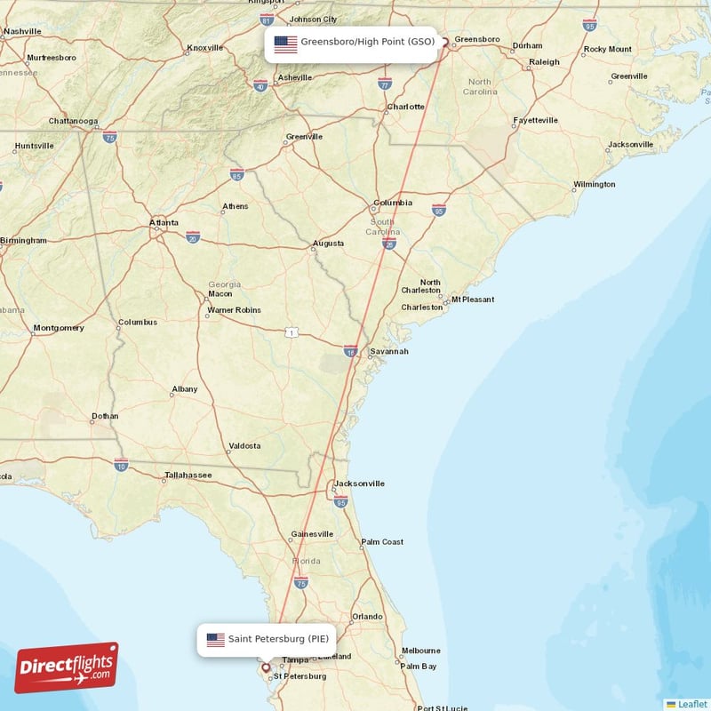 Direct flights from Saint Petersburg to Greensboro/High Point, PIE to ...