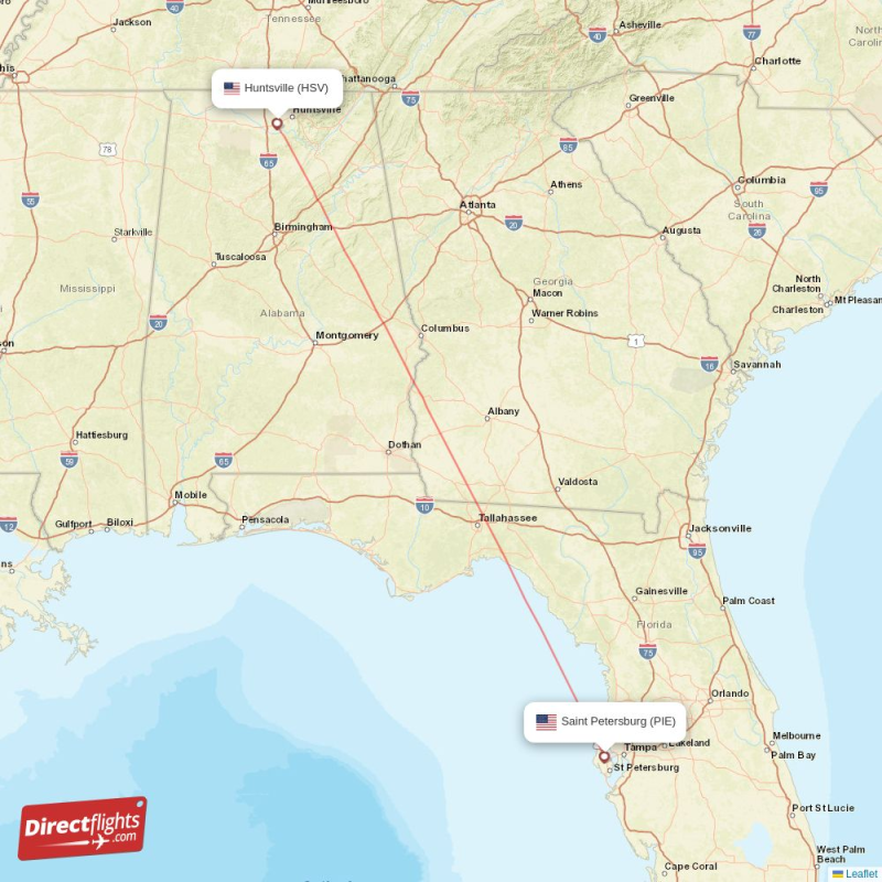 Direct flights from Saint Petersburg to Huntsville (PIE-HSV ...