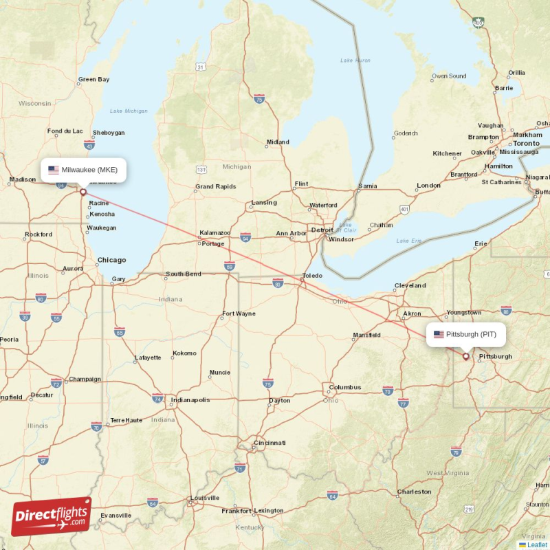 Direct flights from Pittsburgh to Milwaukee (PIT-MKE) - Directflights.com