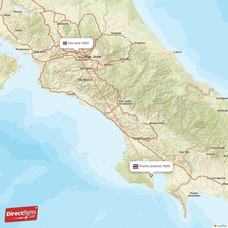 Direct flights from Puerto Jimenez to San Jose, PJM to SJO non-stop ...