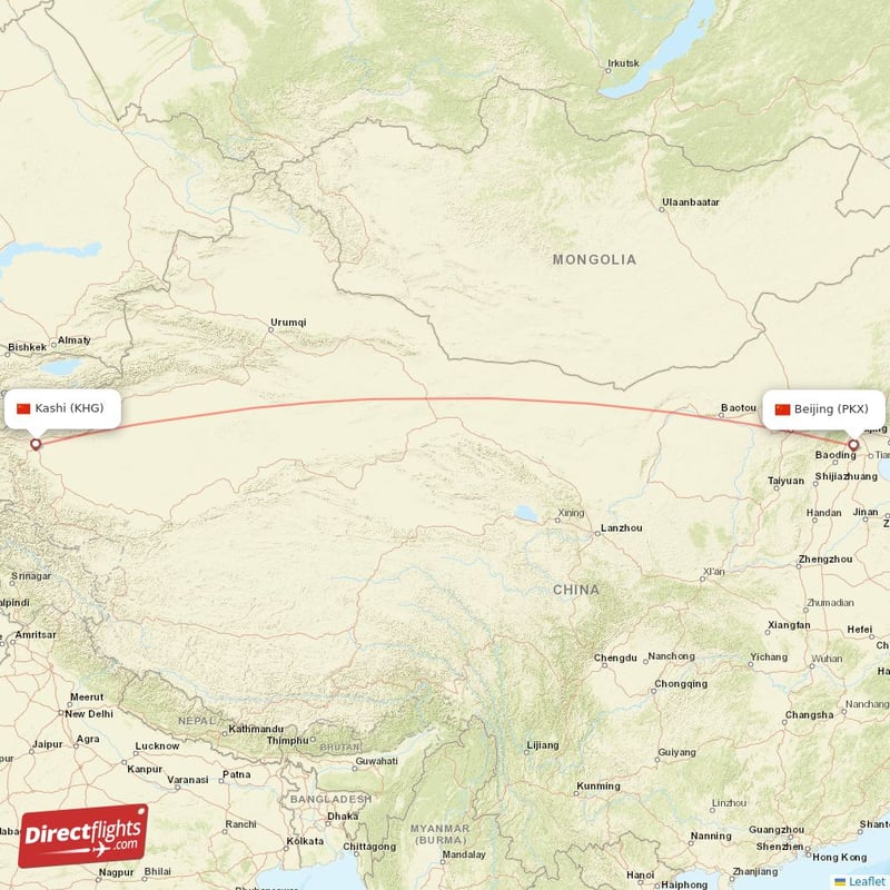 Direct flights from Beijing to Kashi, PKX to KHG non-stop ...