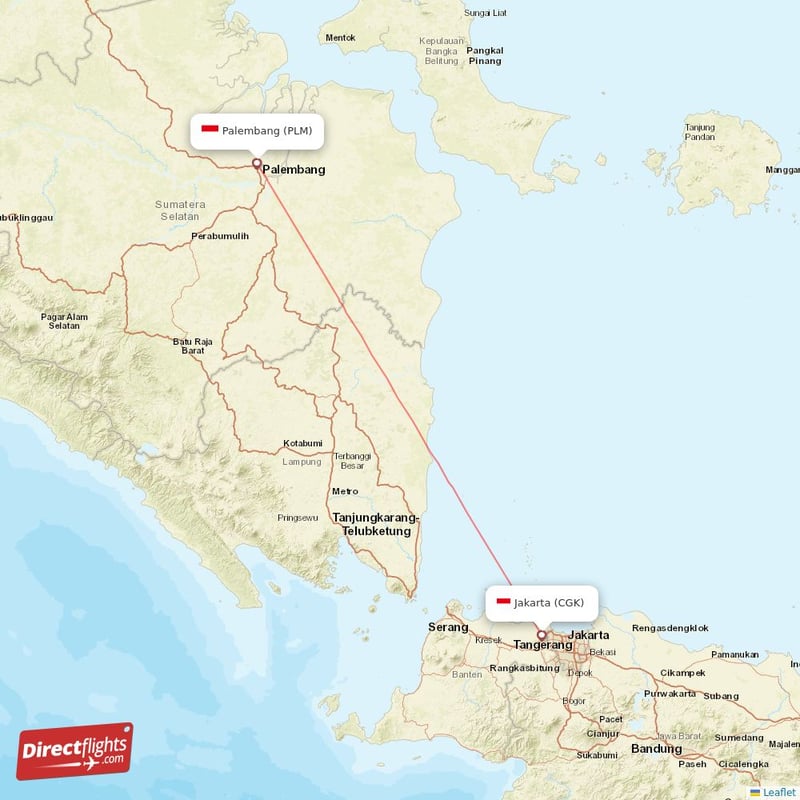 Direct flights from Palembang to Jakarta, PLM to CGK non-stop - Directflights.com