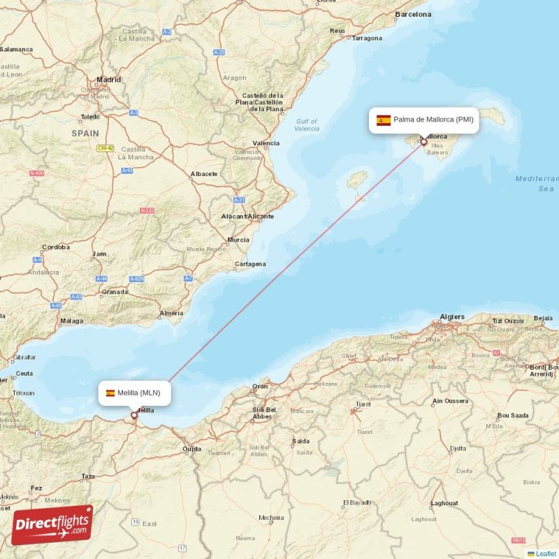 Direct flights from Palma de Mallorca to Melilla (PMI-MLN ...