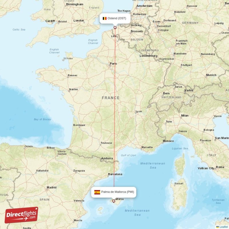 Direct flights from Palma de Mallorca to Ostend, PMI to OST non-stop ...