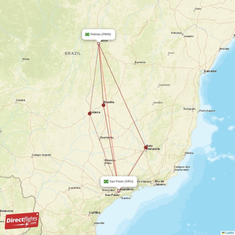 Direct flights from Palmas to Sao Paulo (PMW-GRU) - Directflights.com