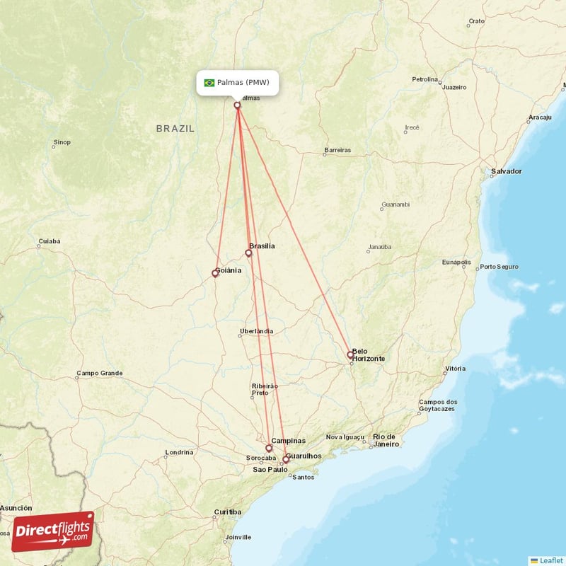 Direct flights from Palmas - 6 destinations - PMW, Brazil ...