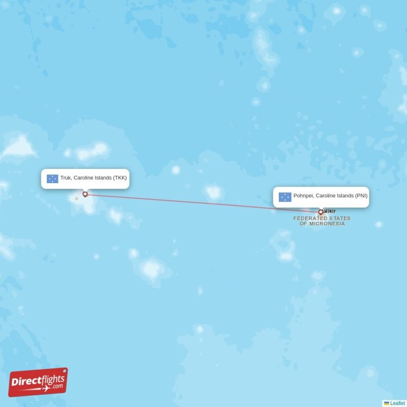 Direct flights from Pohnpei, Caroline Islands to Truk, Caroline Islands ...