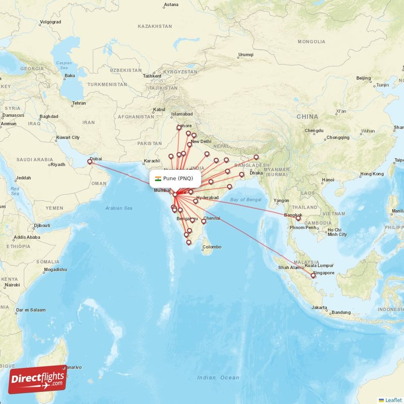 Direct flights from Pune - 36 destinations - PNQ, India - Directflights.com
