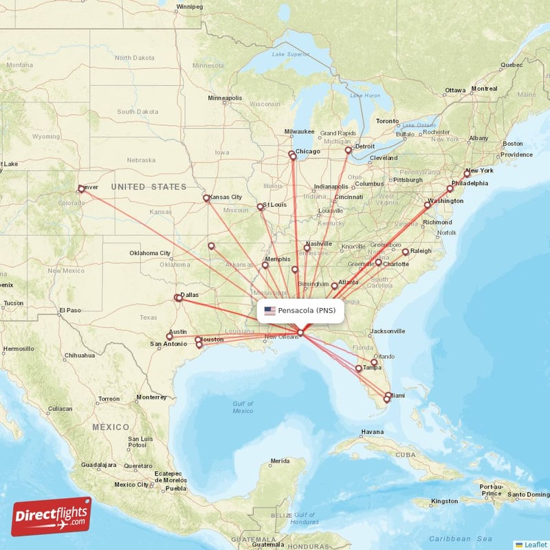 Direct flights from Pensacola - 26 destinations - PNS, USA ...