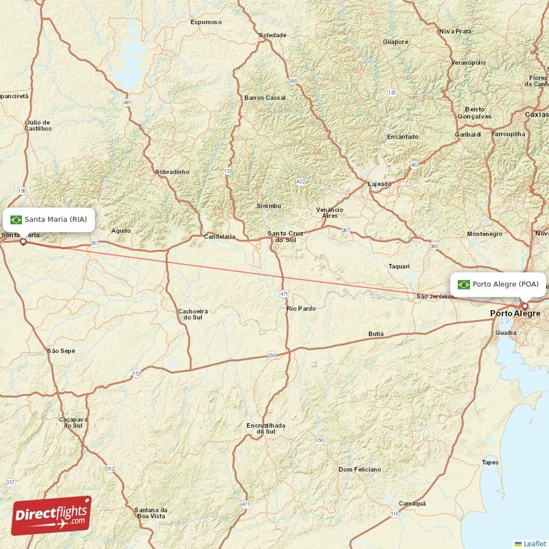 Direct flights from Porto Alegre to Santa Maria, POA to RIA non-stop ...