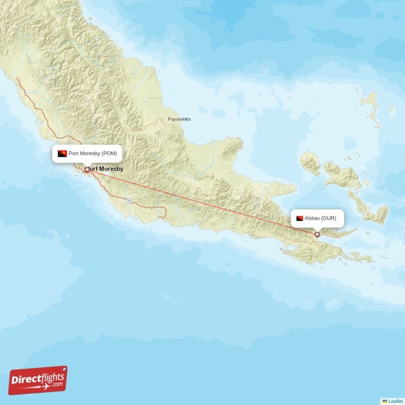 Direct flights from Port Moresby to Alotau (POM-GUR) - Directflights.com