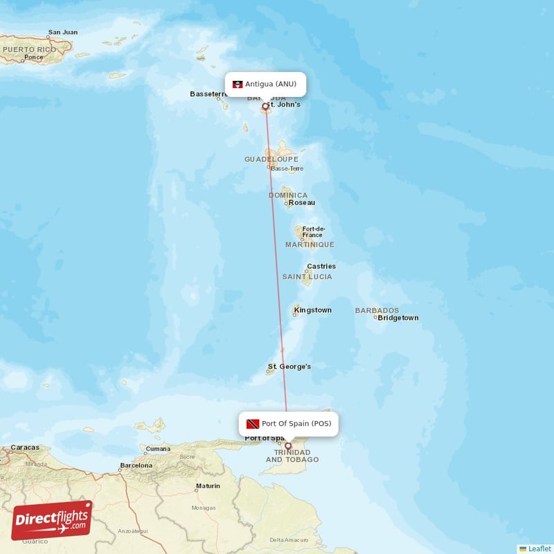 Direct flights from Port Of Spain to Antigua, POS to ANU non-stop - Directflights.com