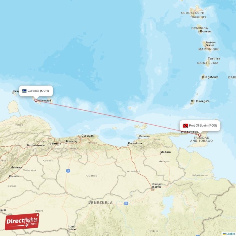 Direct flights from Port Of Spain to Curacao (POS-CUR) - Directflights.com
