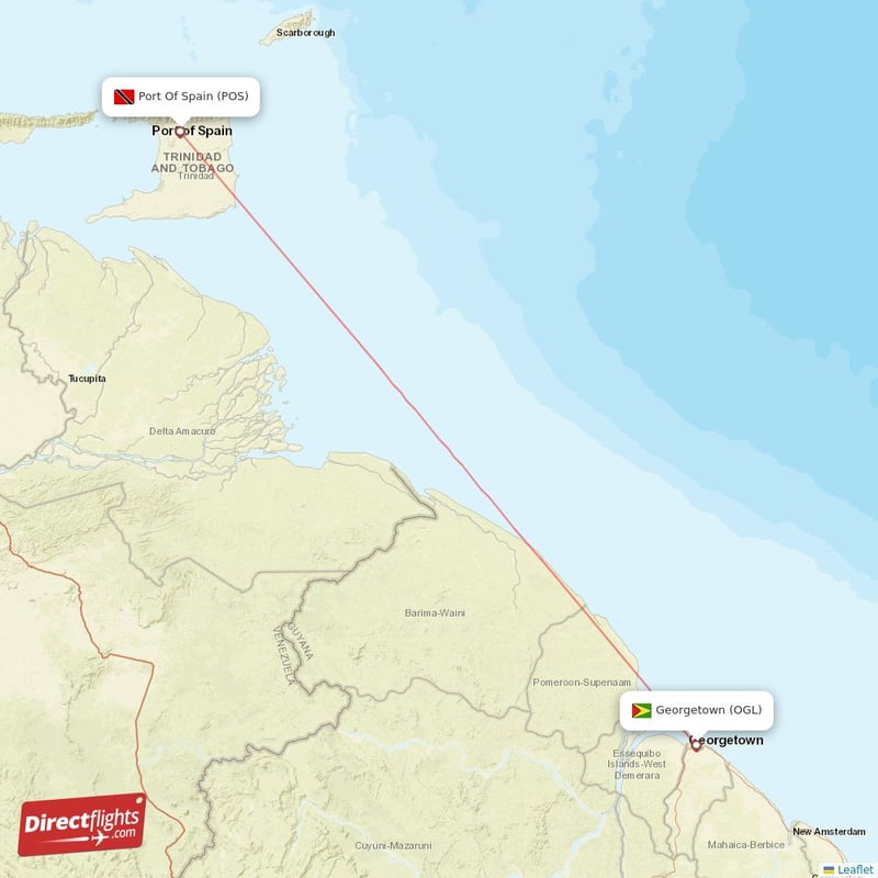 Direct flights from Port Of Spain to Georgetown, POS to OGL non-stop - Directflights.com