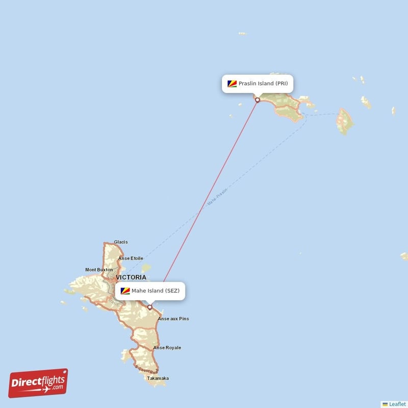 Direct flights from Praslin Island to Mahe Island, PRI to SEZ non-stop - Directflights.com