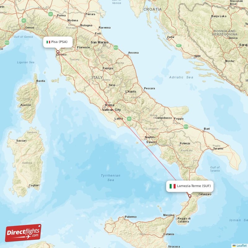 Direct flights from Pisa to Lamezia-Terme, PSA to SUF non-stop - Directflights.com