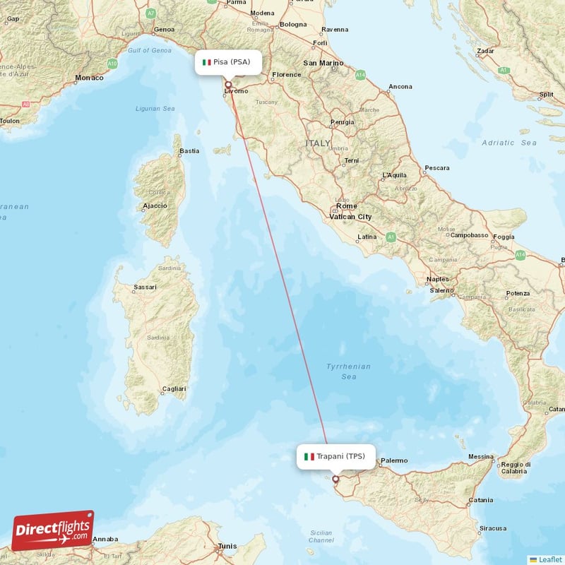Direct flights from Pisa to Trapani, PSA to TPS non-stop - Directflights.com