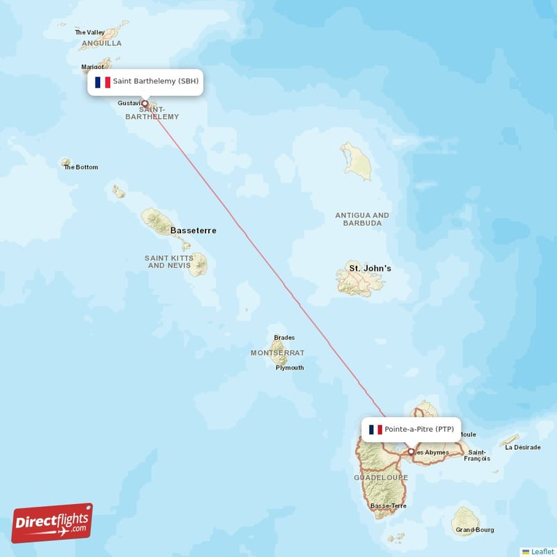 Direct flights from Pointe-a-Pitre to Saint Barthelemy, PTP to SBH non-stop - Directflights.com