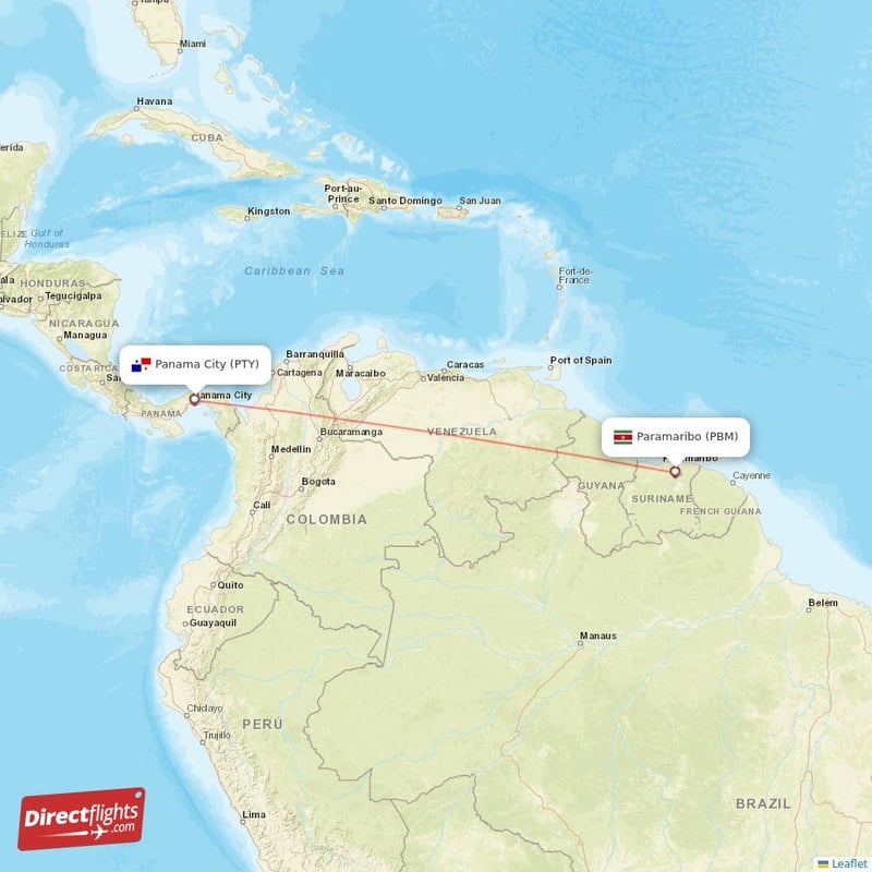 Direct flights from Panama City to Paramaribo, PTY to PBM non-stop ...