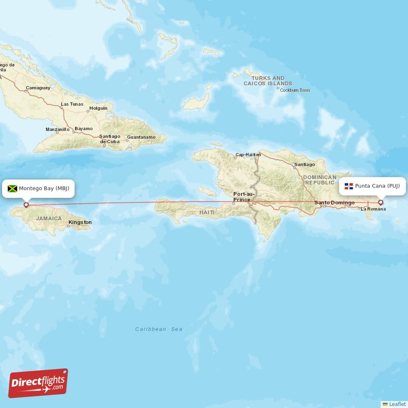Direct flights from Punta Cana to Montego Bay, PUJ to MBJ non-stop - Directflights.com