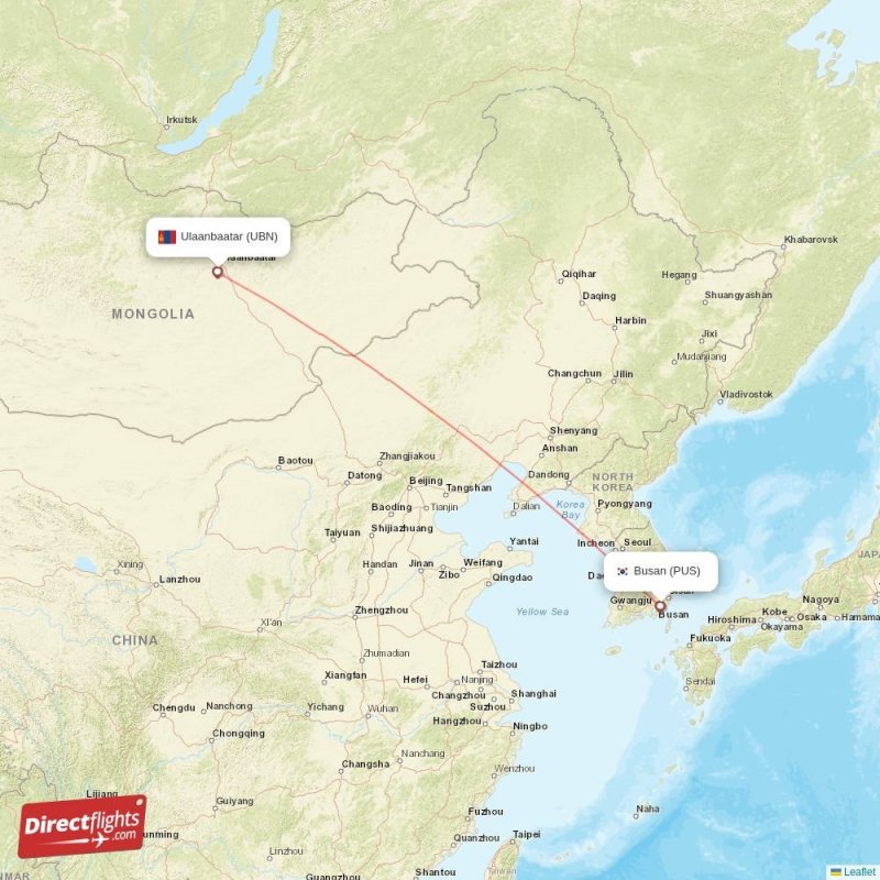 Direct flights from Busan to Ulaanbaatar, PUS to UBN non-stop ...