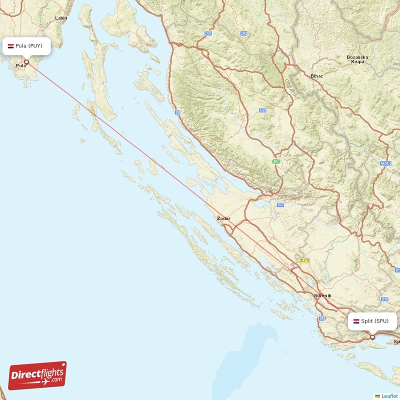 Direct flights from Pula to Split, PUY to SPU non-stop - Directflights.com
