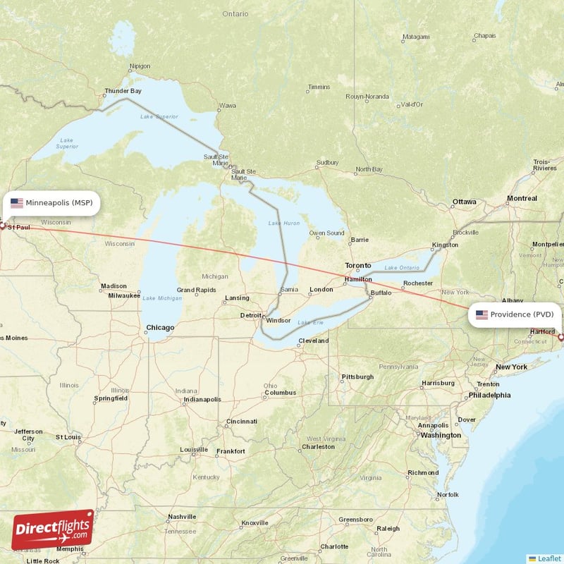 Direct flights from Providence to Minneapolis, PVD to MSP non-stop - Directflights.com