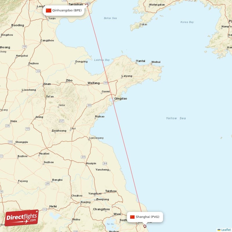 Direct flights from Shanghai to Qinhuangdao, PVG to BPE non-stop - Directflights.com