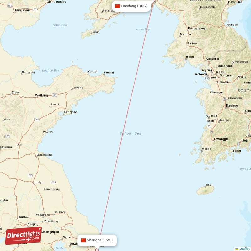 Direct flights from Shanghai to Dandong, PVG to DDG non-stop - Directflights.com