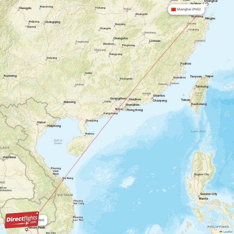 Direct flights from Shanghai to Phnom Penh, PVG to PNH non-stop ...