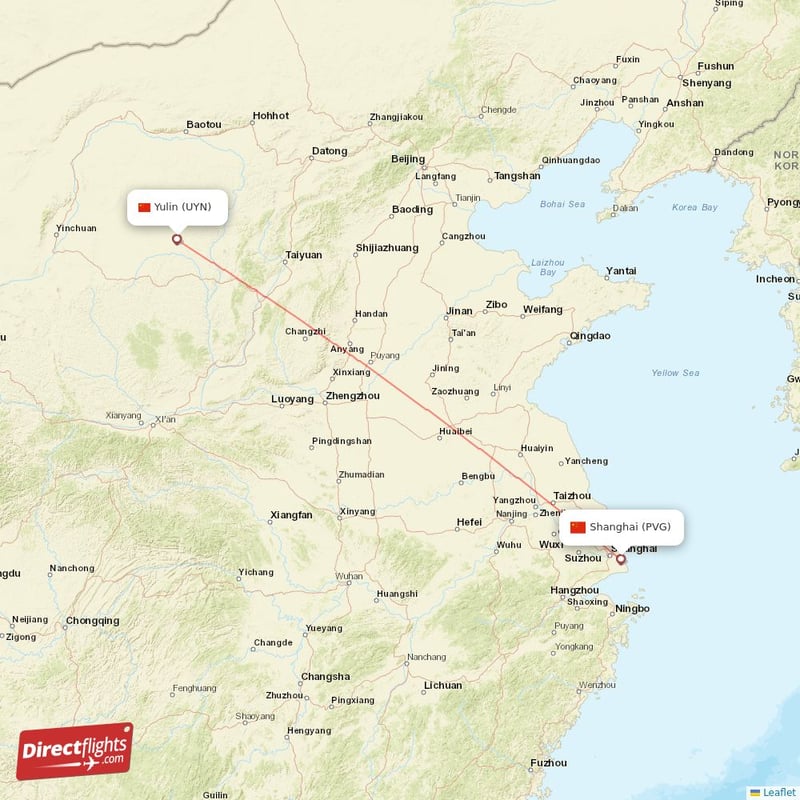 Direct flights from Shanghai to Yulin, PVG to UYN non-stop - Directflights.com