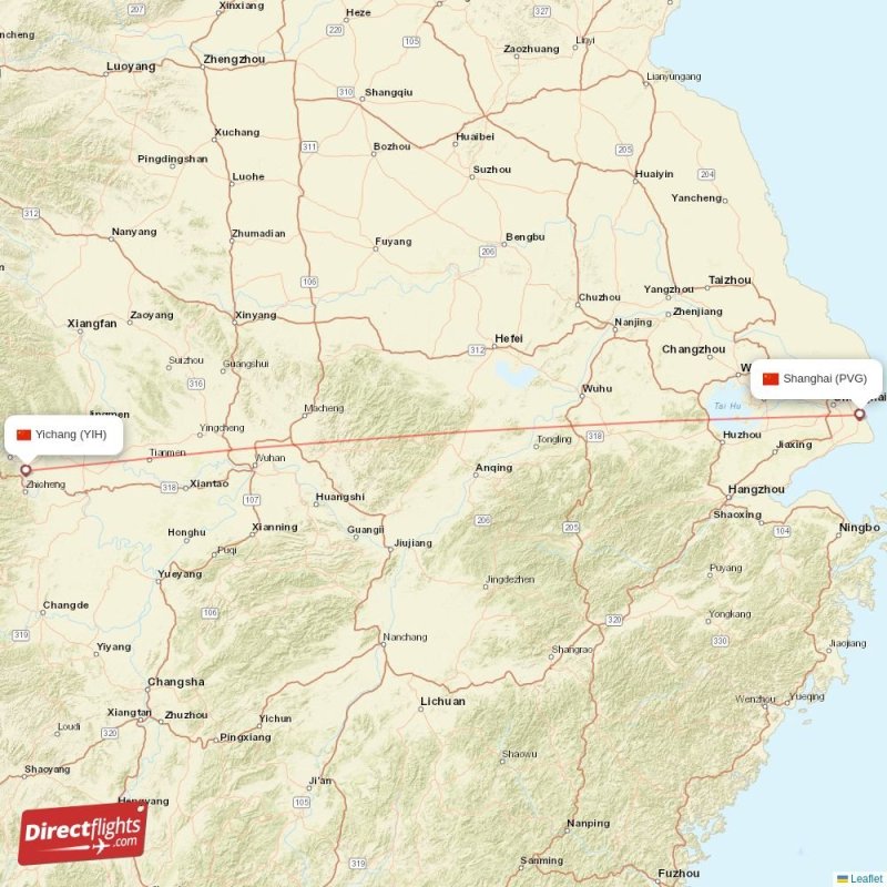 Direct flights from Shanghai to Yichang, PVG to YIH non-stop ...