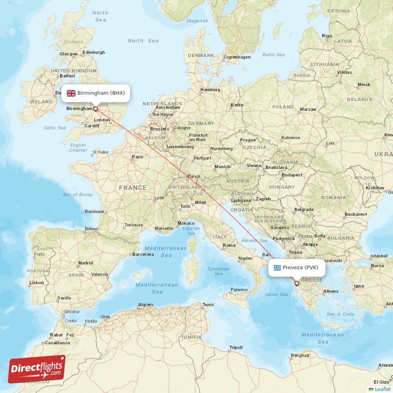 Direct flights from Preveza to Birmingham, PVK to BHX non-stop - Directflights.com