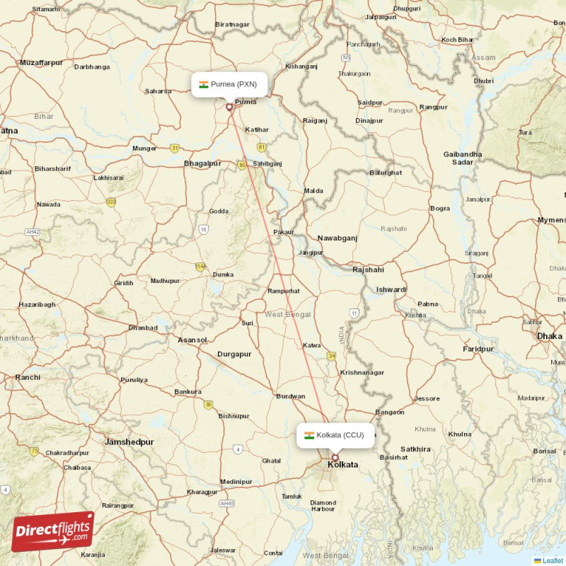 Direct flights from Purnea - 3 destinations - PXN, India ...
