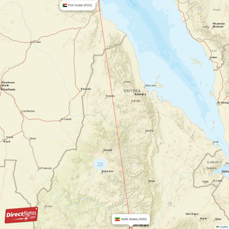 Direct flights from Addis Ababa to Port Sudan (ADD-PZU) - Directflights.com