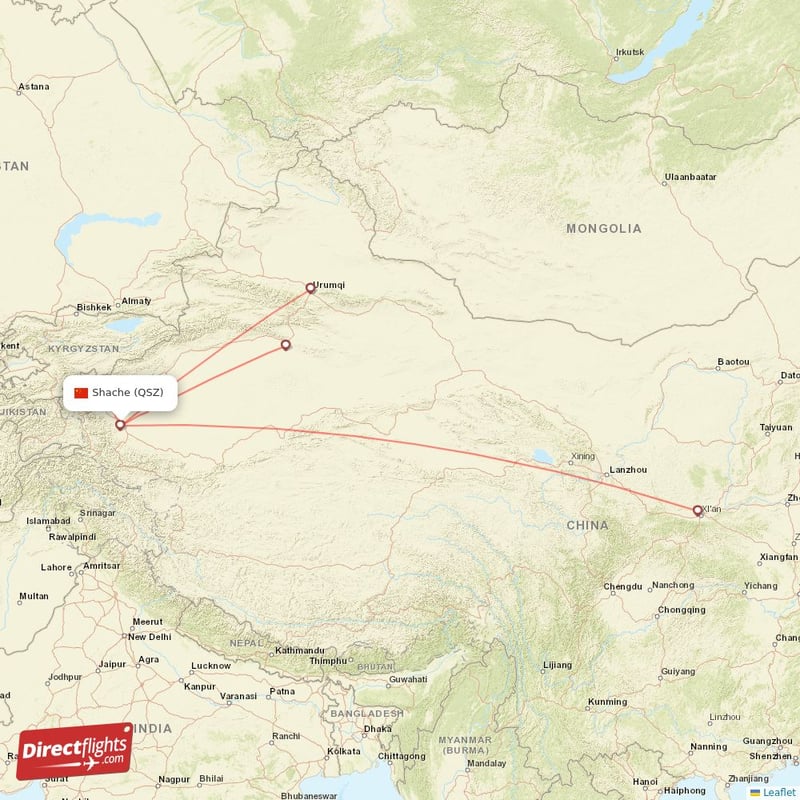 Direct flights to Shache - QSZ, China - Directflights.com