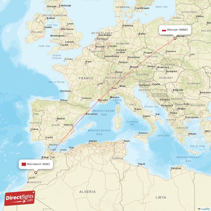 Direct flights from Marrakech to Warsaw, RAK to WAW non-stop - Directflights.com