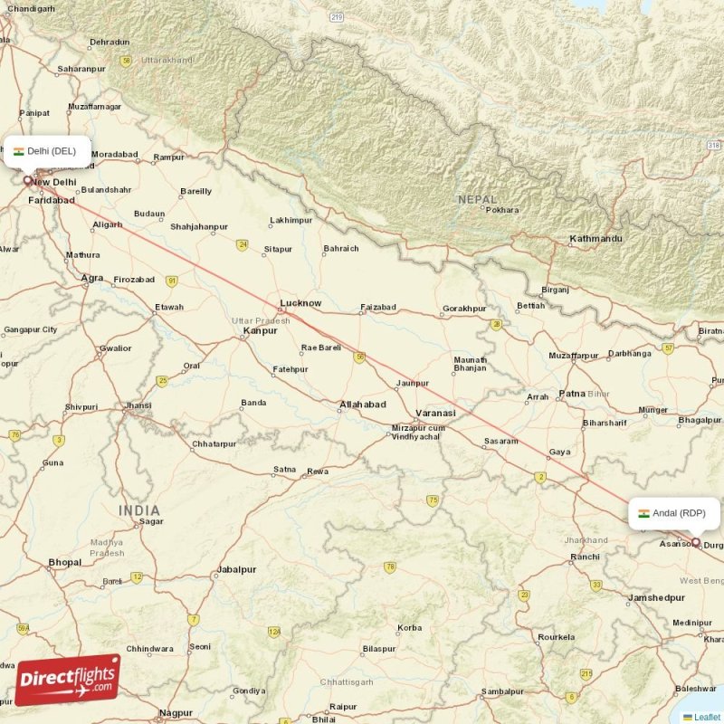 Direct flights from Andal to Delhi, RDP to DEL non-stop - Directflights.com